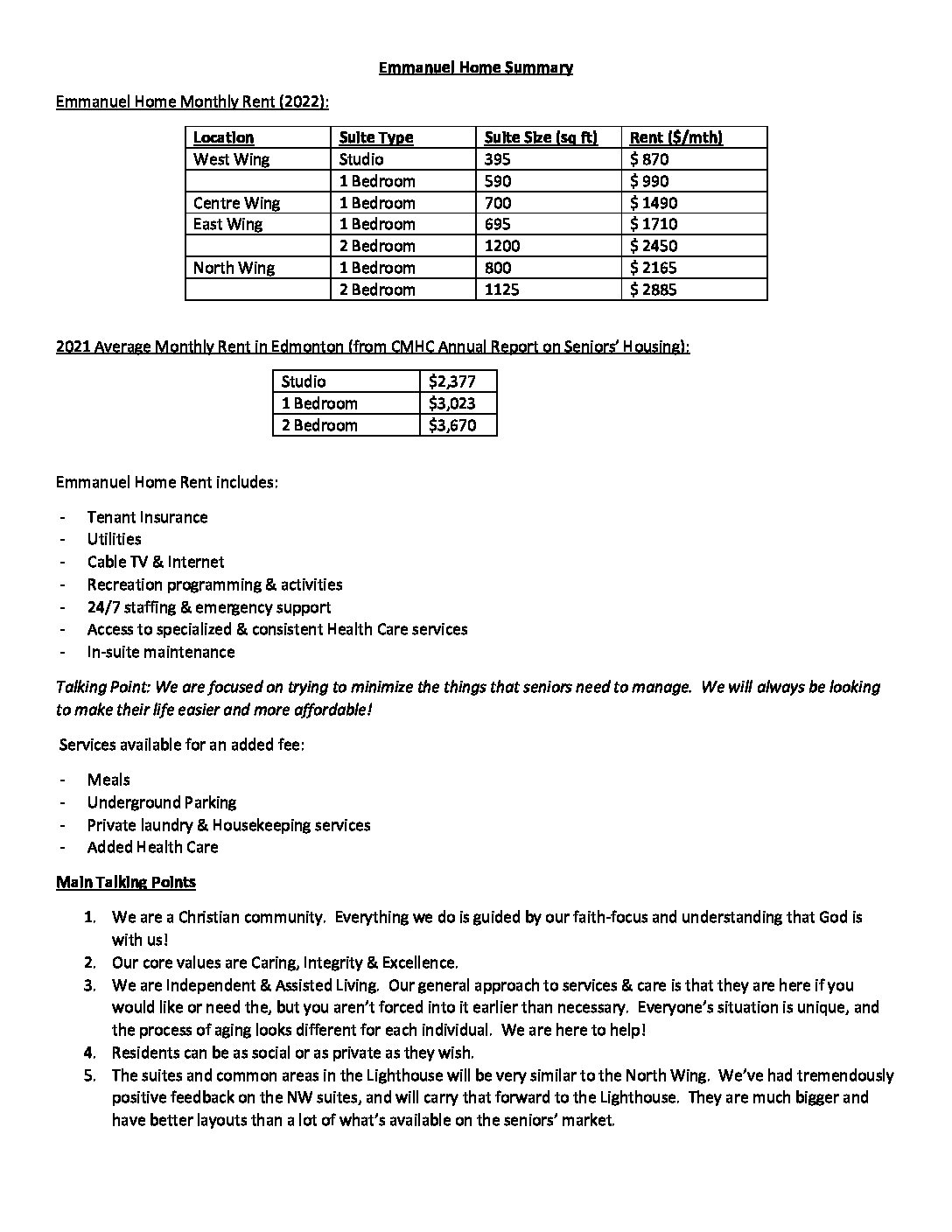 General Info & Talking Points - Emmanuel Home - Emmanuel Home